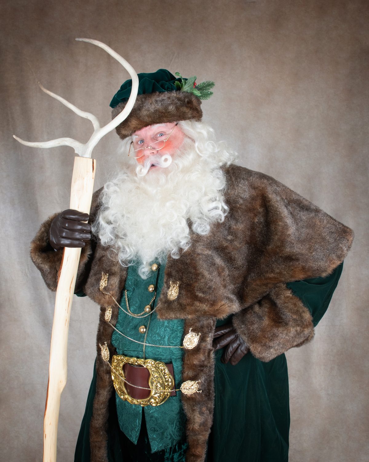 Father Christmas English Style, Green with Brown fur and elbow length ...