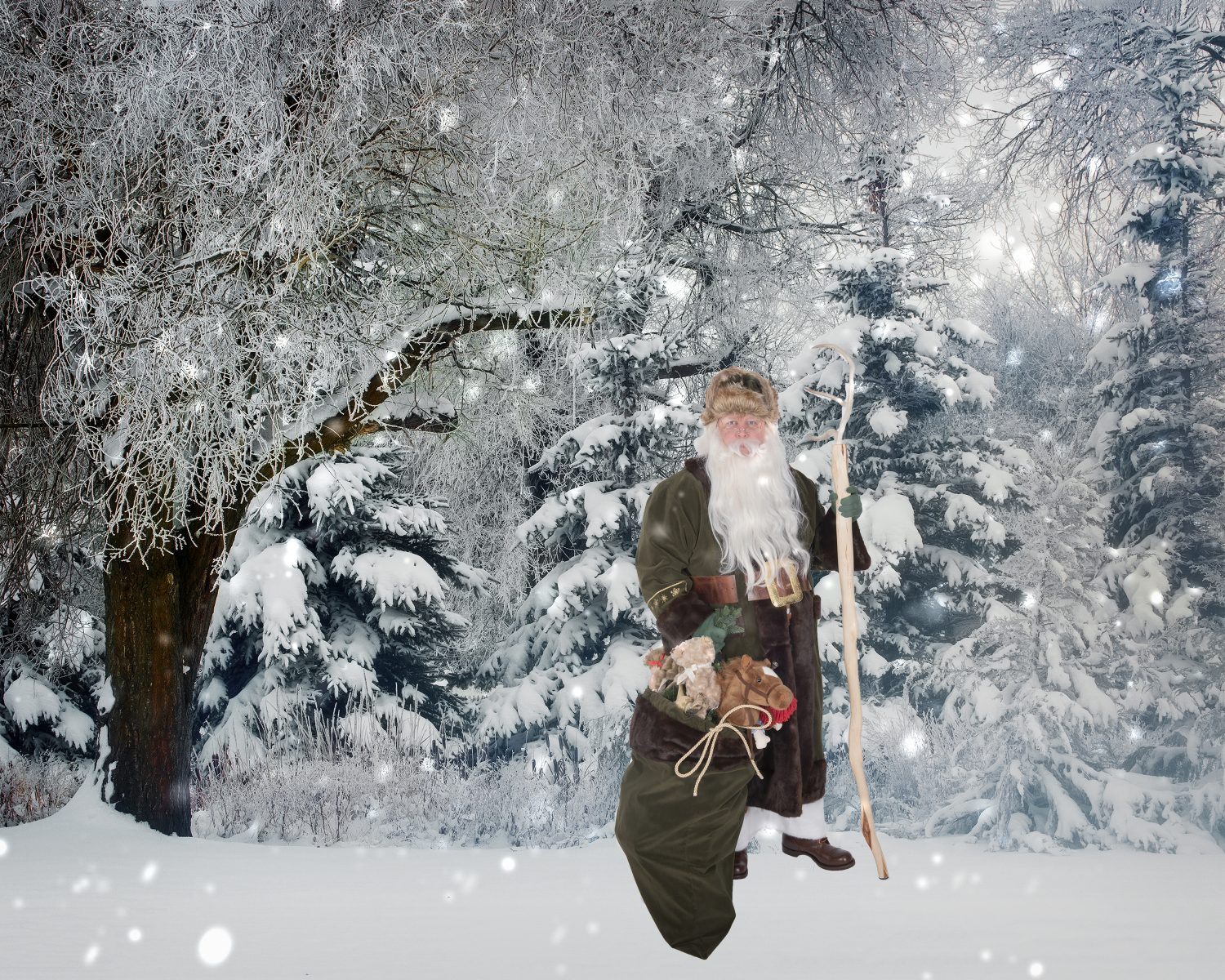 1890's Santa with Green coat and Brown Sable fur - Pro Santa Shop