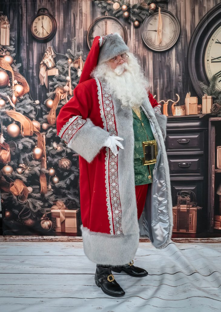 This incredible red wool robe is custom made with grey fur and silver ...