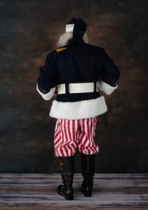 Christmas in July Navy wool Santa suit, Striped pants, Navy hat and ...